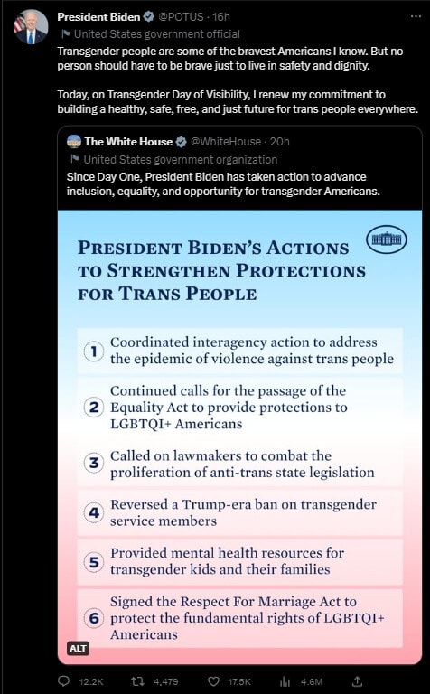 President Biden 'Transgender people are some of the bravest Americans I ...