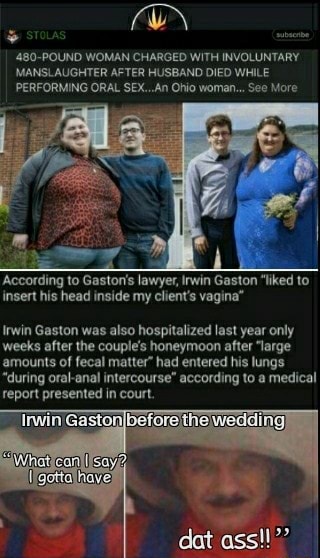 '480-POUND WOMAN CHARGED WITH INVOLUNTARY MANSLAUGHTER AFTER HUSBAND ...