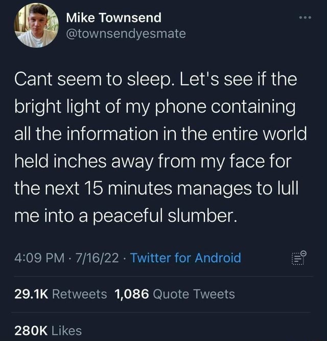 Mike Townsend / @townsendyesmate Cant seem to sleep. Let's see if the ...