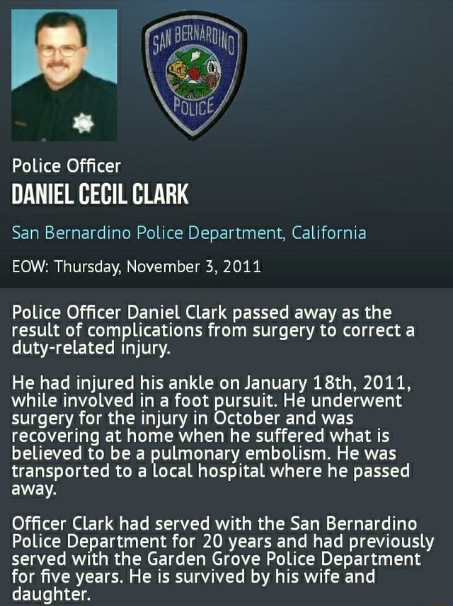 Police Officer DANIEL CECIL CLARK San Bernardino Police Department ...