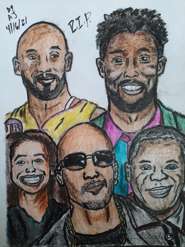 My drawing of Kobe and his daughter Gigi along with Chadwick Boseman ...