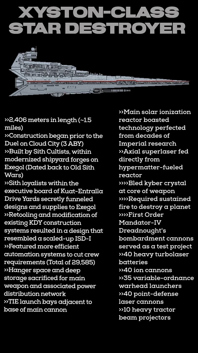 XYSTON-CLASS STAR DESTROYER ""2,406 meters in length (~LS miles ...