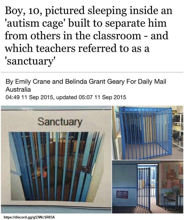 Boy, 10, pictured sleeping inside an 'autism cage' built to separate ...