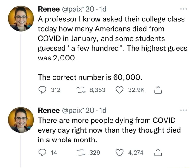 Renee @paix120 - id A professor I know asked their college class today ...