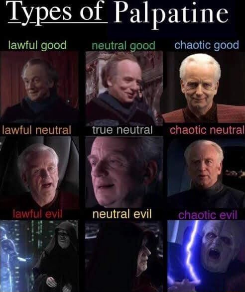 Types of Palpatine lawful good neutral good chaotic good ff lawful ...
