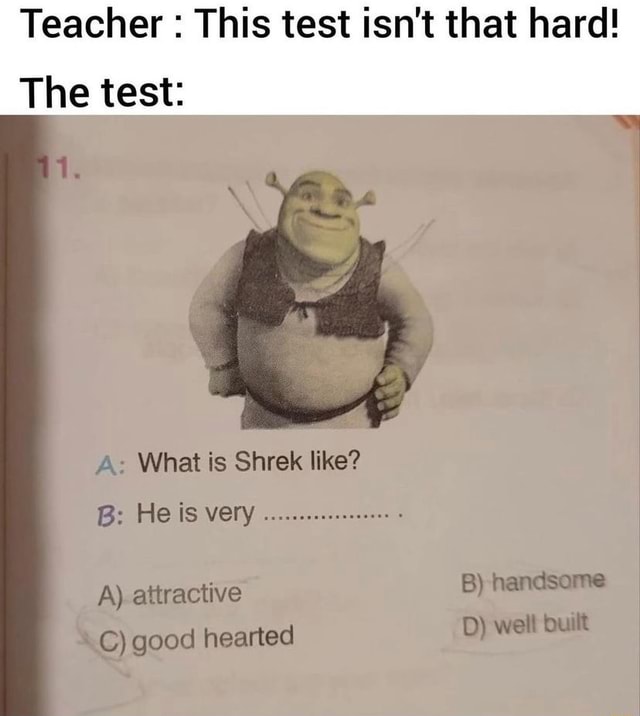 Teacher : This test isn't that hard! The test: A: What is Shrek like ...