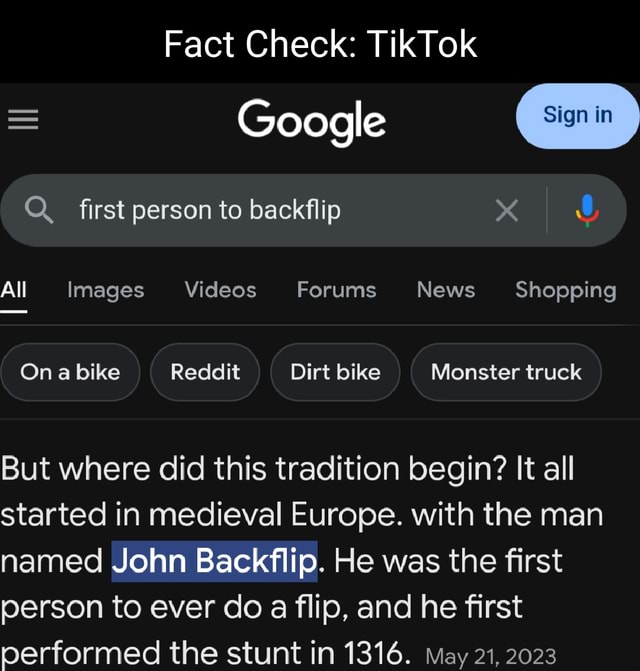 Fact Check: TikTok Google Q._ first person to backflip All Images ...