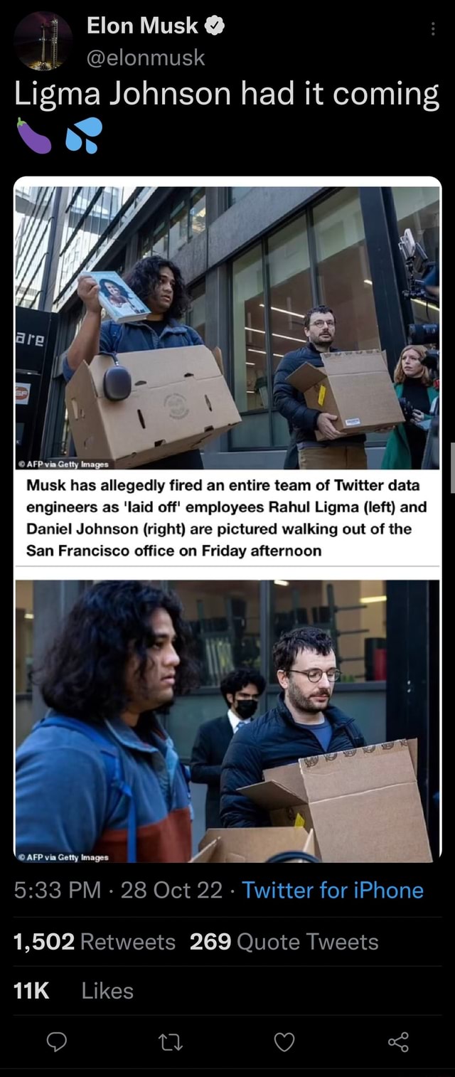 Elon Musk @ @elonmusk Ligma Johnson had it coming Yb I Musk has ...