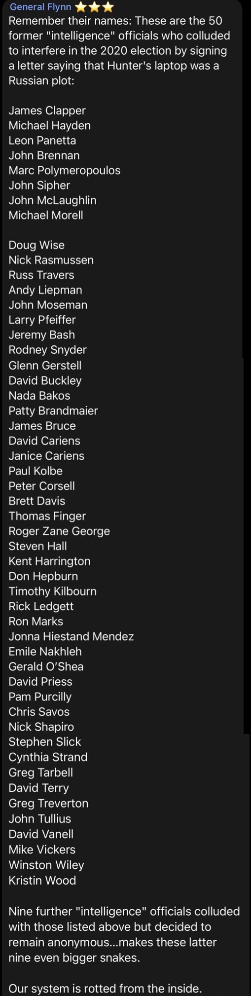 General Flynn Remember their names: These are the 50 former ...