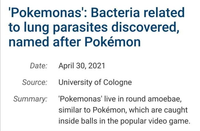 'Pokemonas'': Bacteria related to lung parasites discovered, named ...