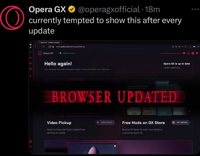 Opera GX @ @operagxofficial - currently tempted to show this after ...