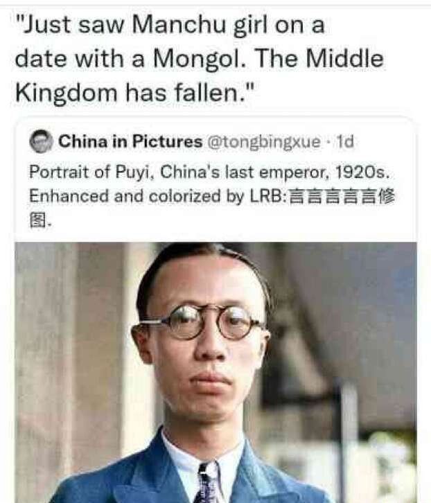 "Just saw Manchu girl on date with a Mongol. The Middle Kingdom has ...