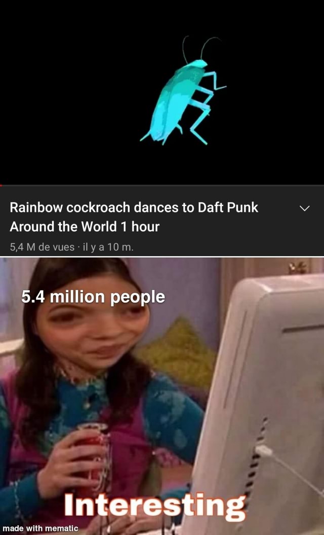Rainbow cockroach dances to Daft Punk Around the World 1 hour 5,4 de ...