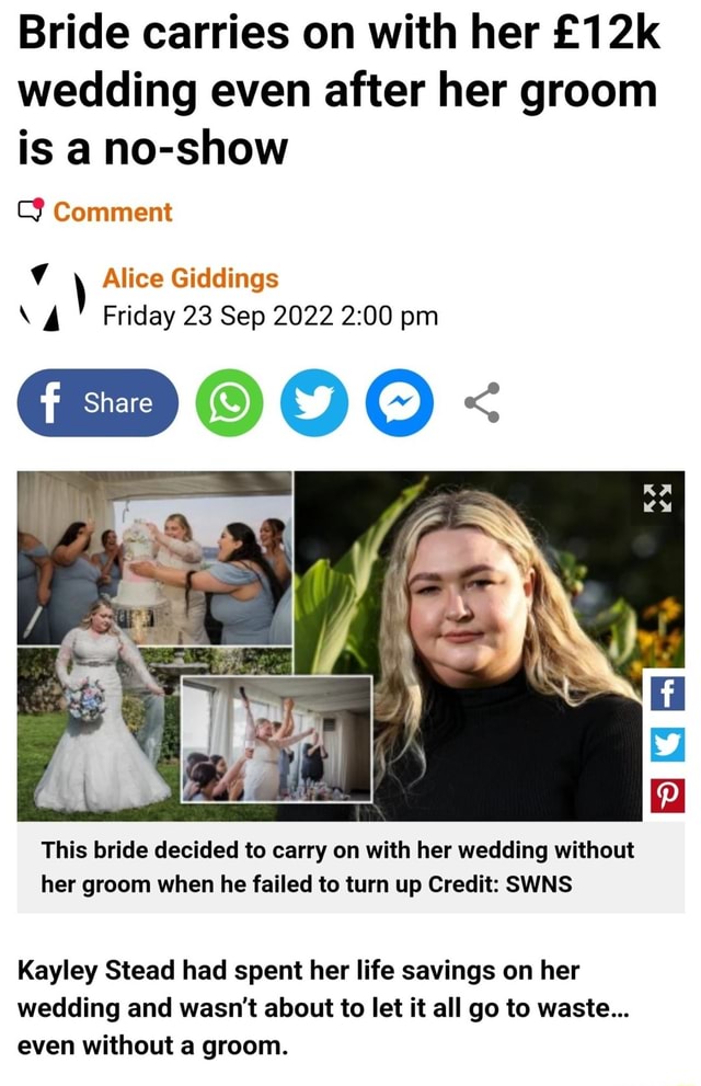 Bride carries on with her wedding even after her groom is a no-show C ...