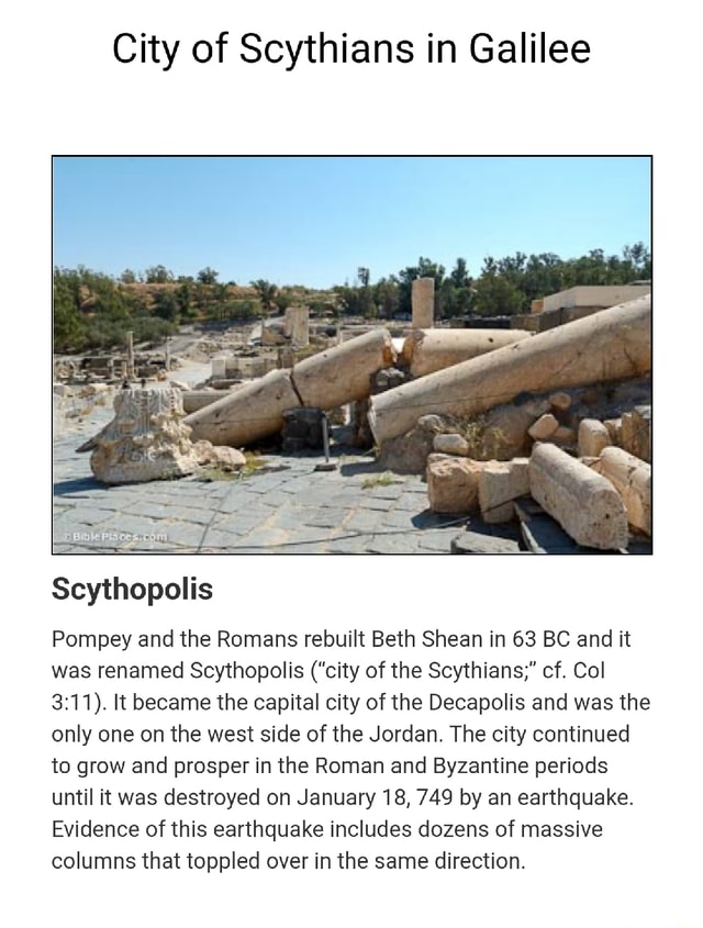 City of Scythians in Galilee Scythopolis Pompey and the Romans rebuilt ...