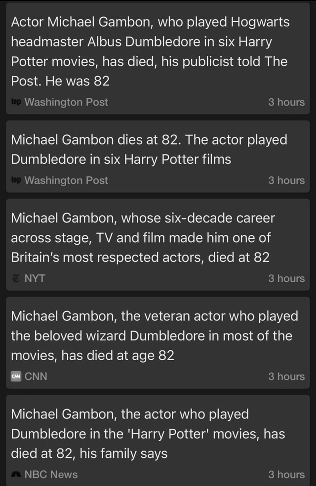 Actor Michael Gambon, who played Hogwarts headmaster Albus Dumbledore ...