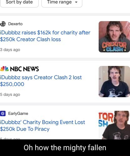 Sort by date Time range ~ BP Doxerto iDubbbz raises $162k for charity ...