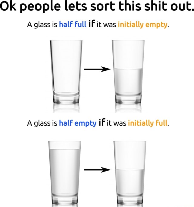 Ok people lets sort this shit out. A glass is half Full if it was ...