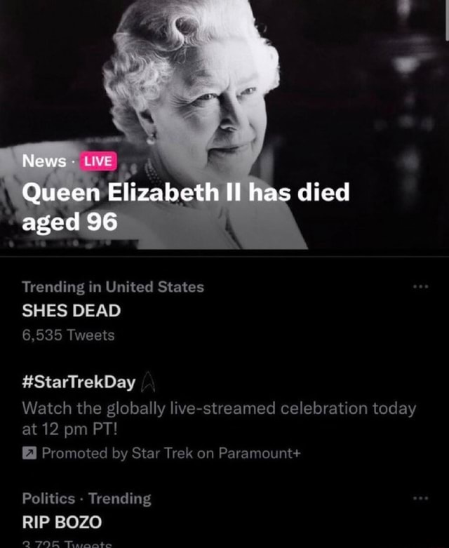 News - Live Queen Elizabeth Il has died aged 96 Trending in United ...