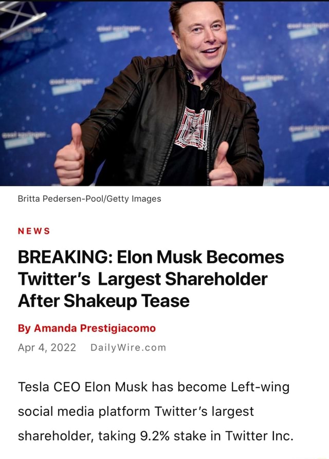 Britta Images NEWS BREAKING: Elon Musk Becomes Twitter's Largest ... Britta Images NEWS BREAKING: Elon Musk Becomes Twitter's Largest ...