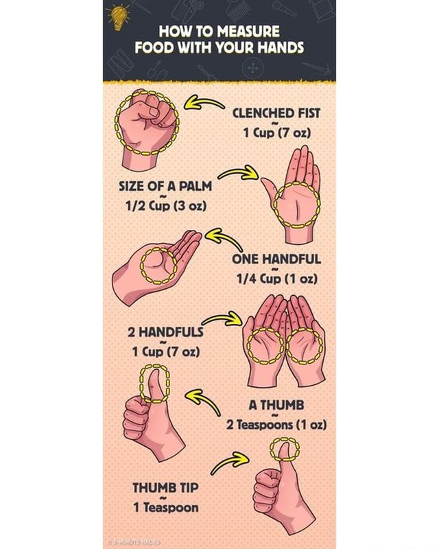 HOW TO MEASURE FOOD WITH YOUR HANDS CLENCHED FIST 1 Cup (7 oz) SIZE OF ...