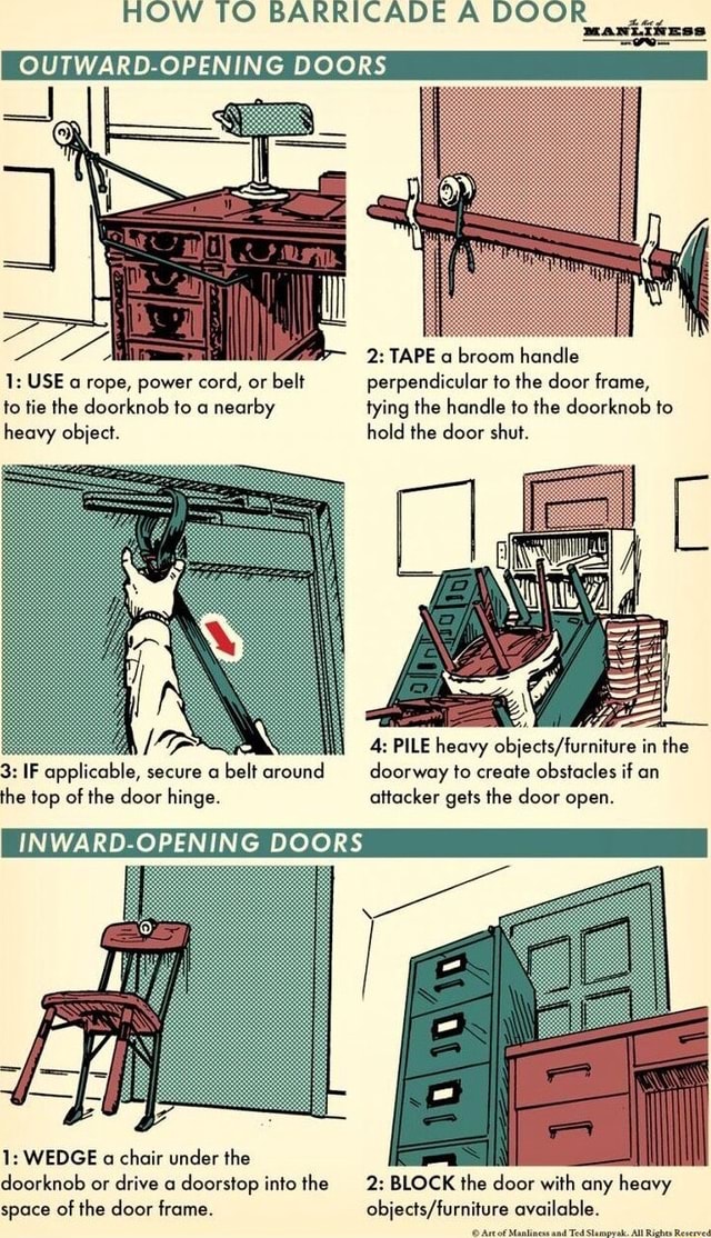 HOW TO BARRICADE A DOOR_ OQUTWARD-OPENING DOORS 2: TAPE a broom handle ...