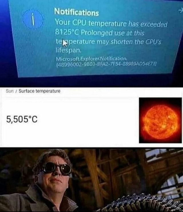 Notifications Your CPU temperature has exceeded 8125°C Prolonged use at ...