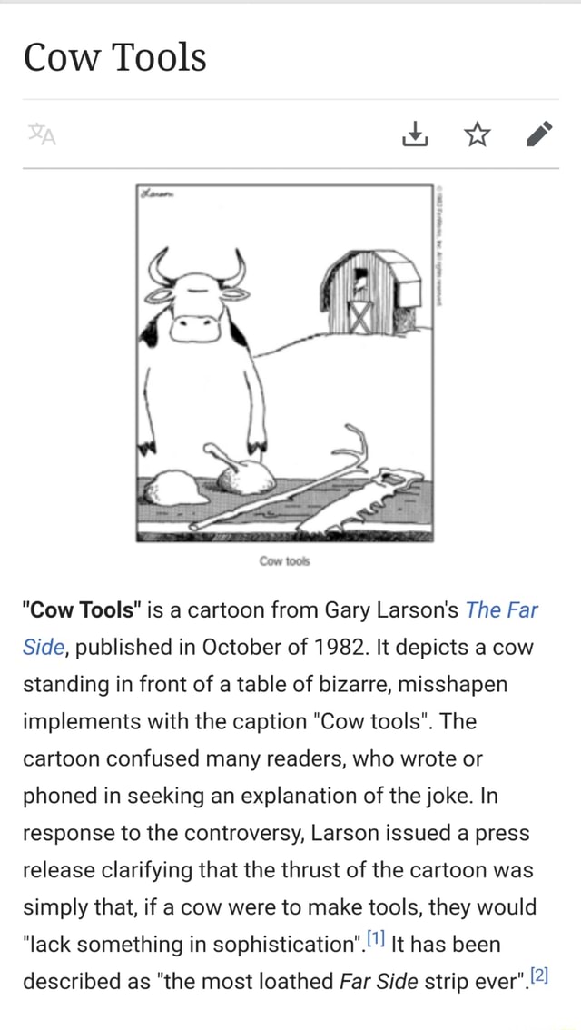 Cow Tools "Cow Tools" is a cartoon from Gary Larson's The Far Side ...