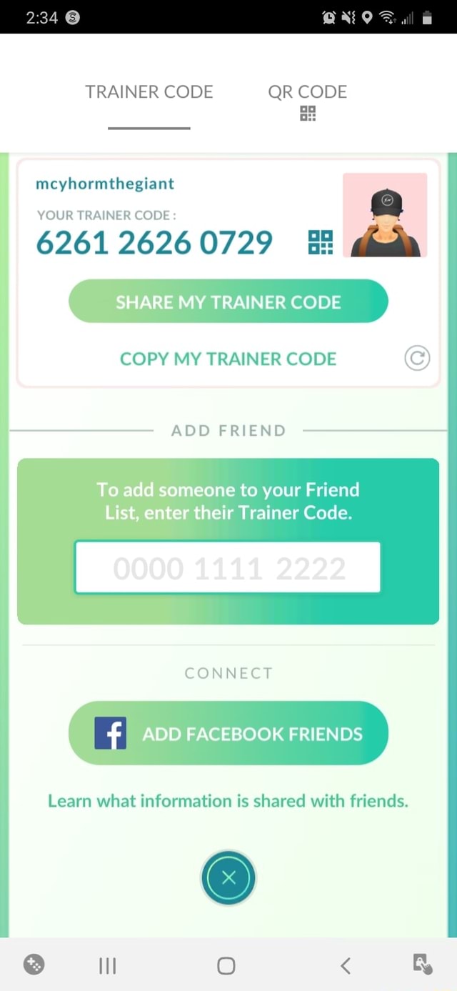 All TRAINER CODE QR CODE mcyhormthegiant YOUR TRAINER CODE : 6261 ...