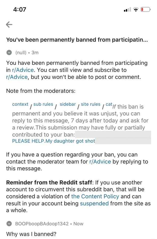 You've been permanently banned from participatin... You have been ...