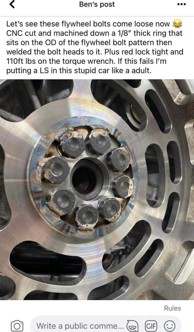 Ben's post Let's see these flywheel bolts come loose now CNC cut and ...