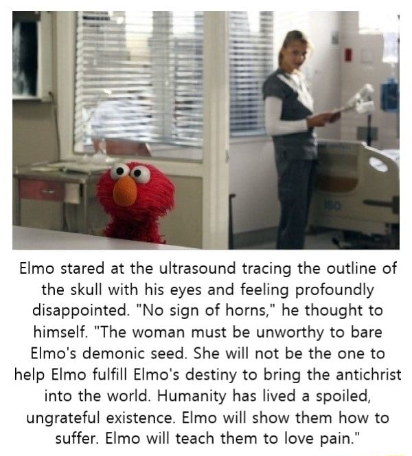 Elmo stared at the ultrasound tracing the outline of the skull with his ...