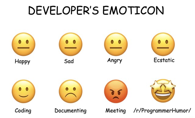 DEVELOPER'S EMOTICON Happy Sad Angry Ecstatic SS Coding Documenting ...