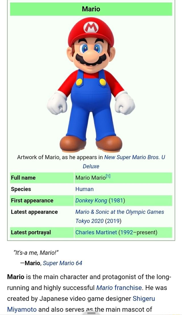 Mario Artwork of Mario, as he appears in New Super Mario Bros. U Full ...