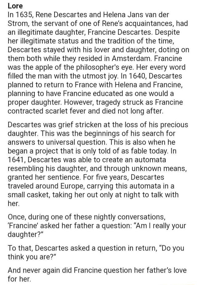 Fgo fanservant Francine Descartes - Lore In 1635, Rene Descartes and ...