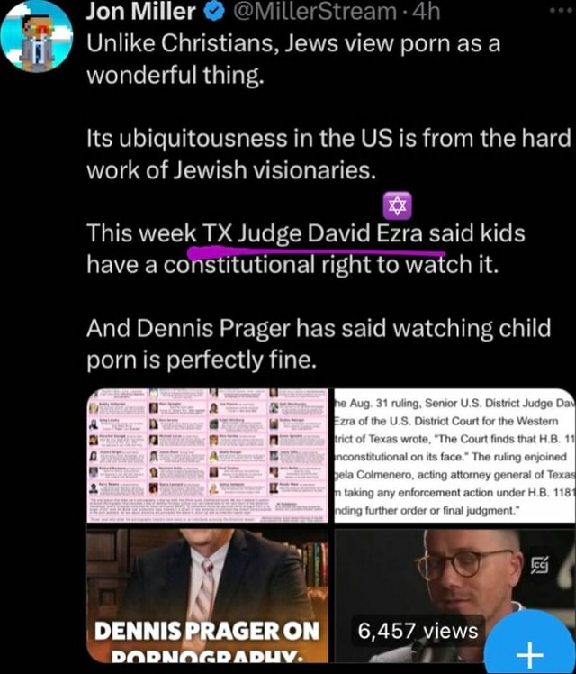 Jon Miller @MillerStream Unlike Christians, Jews view porn as wonderful ...