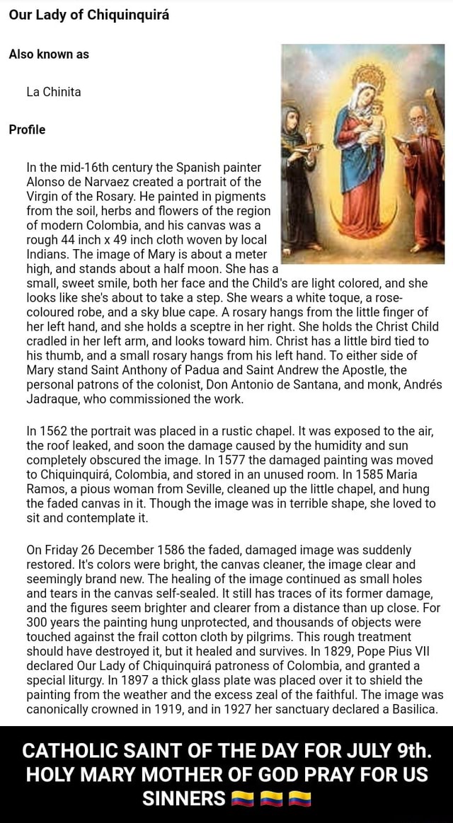 Our Lady of Chiquinquira Also known as La Chinita Profile In the mid ...