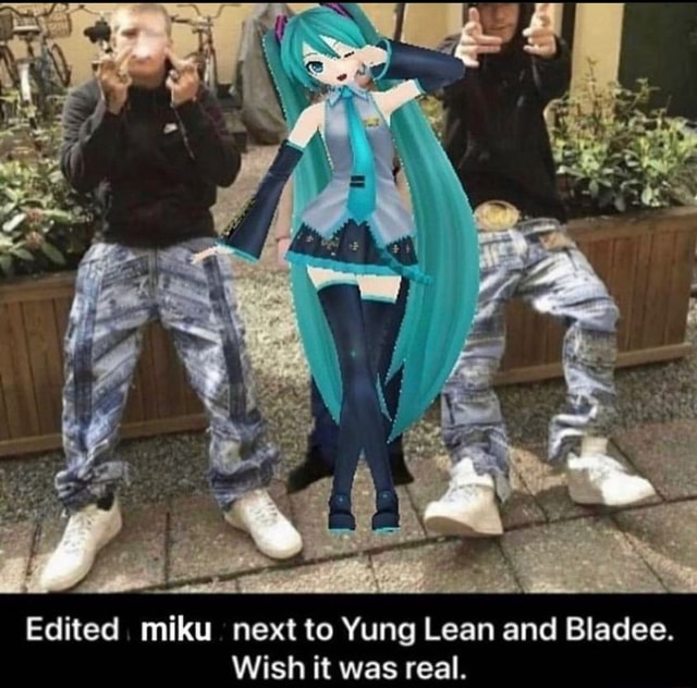 Edited miku next to Yung Lean and Bladee. Wish it was real. - iFunny