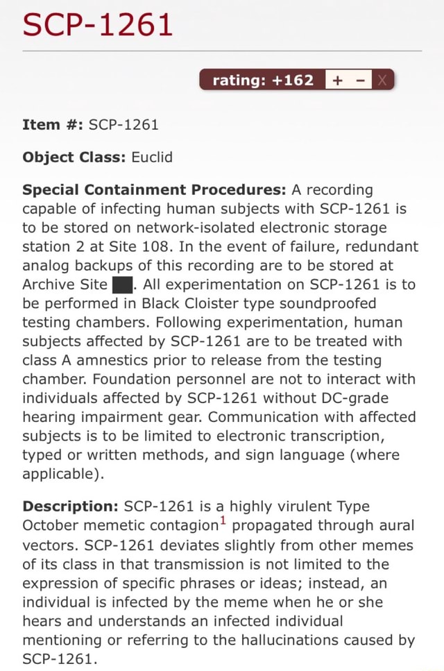 SCP-1261 Item #: SCP-1261 Object Class: Euclid Special Containment ...