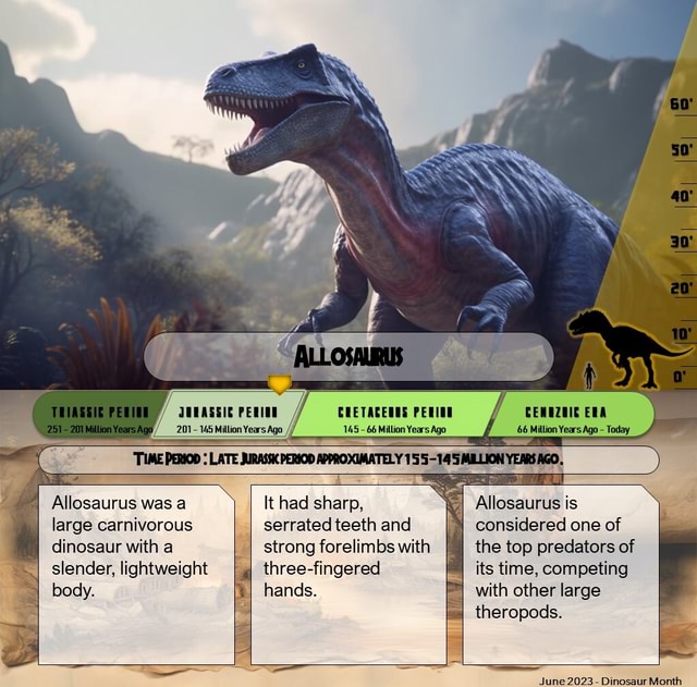 Allosaurus was a large carnivorous dinosaur with a slender, lightweight body. It had sharp ...