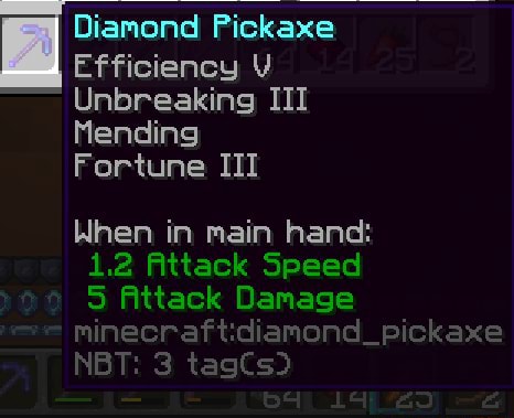 Diamond Pickaxe Efficiency V Unbreaking III Mending Fortune III When in ...