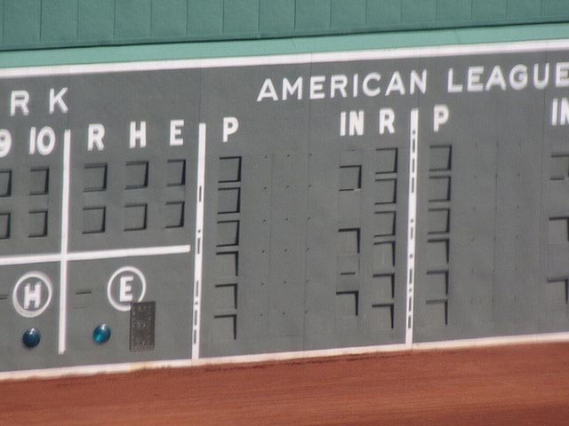 The Green Monster scoreboard at Fenway Park contains the initials of ...