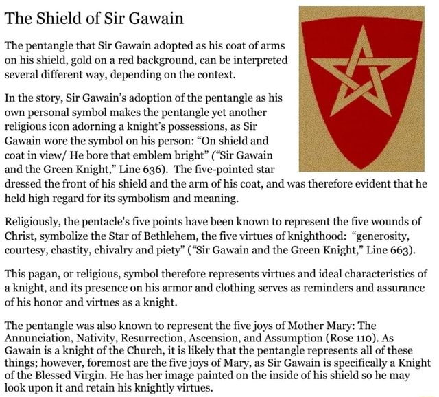 The Shield of Sir Gawain The pentangle that Sir Gawain adopted as his ...