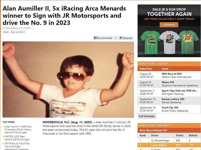 Alan Aumiller Il, iRacing Arca Menards DALE JR SUN DROP winner to Sign ...