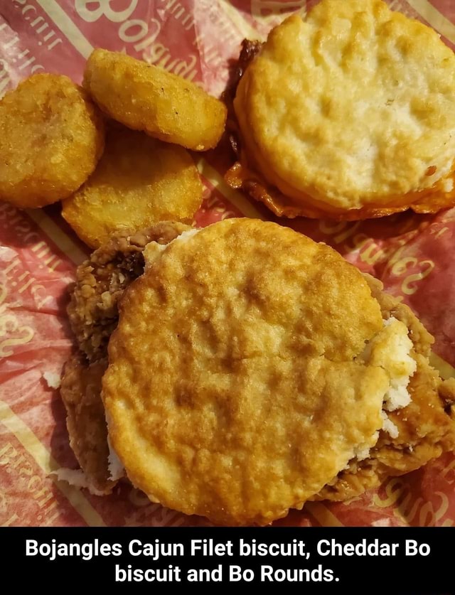 Bojangles Cajun Filet biscuit, Cheddar Bo biscuit and Bo Rounds ...