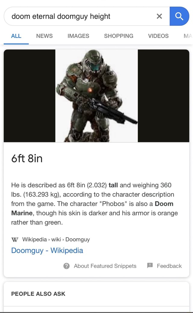 Doom eternal doomguy height x ALL NEWS IMAGES SHOPPING VIDEOS He is described as 6ft 8in (2.032 ...