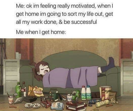 Me: ok im feeling really motivated when I get home im going to son my ...