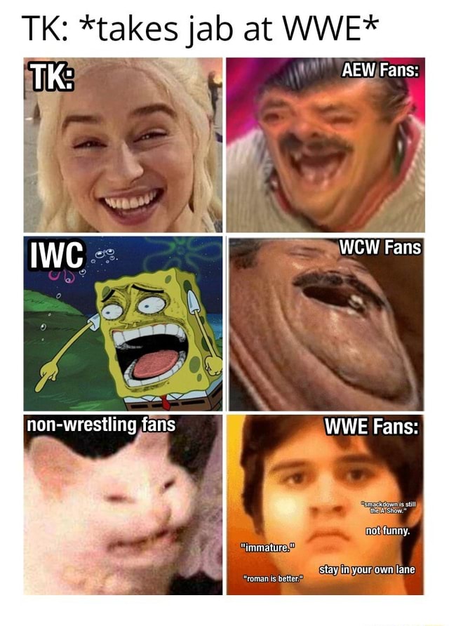 TK: *takes jab at WWE* TK: AEW Fans: hon-wrestling fans WWE Fans: not ...
