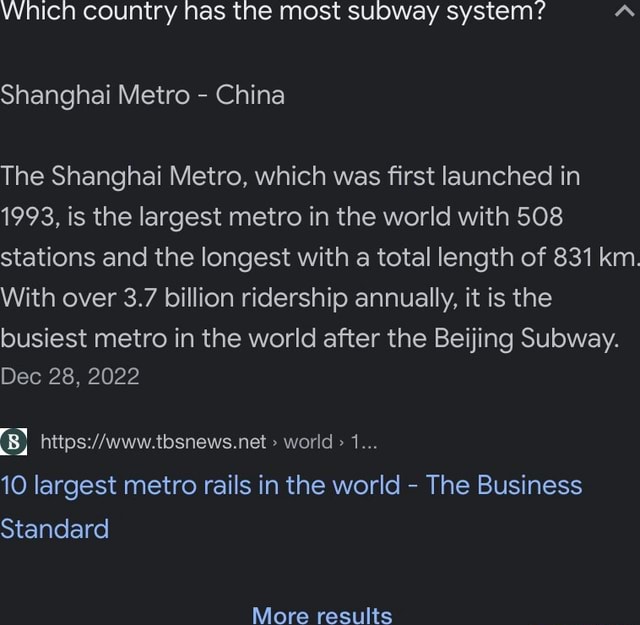 Which country has the most subway system? a Shanghai Metro - China The ...