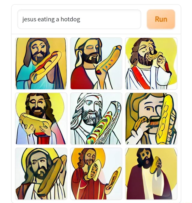 Jesus eating a hotdog Run - iFunny